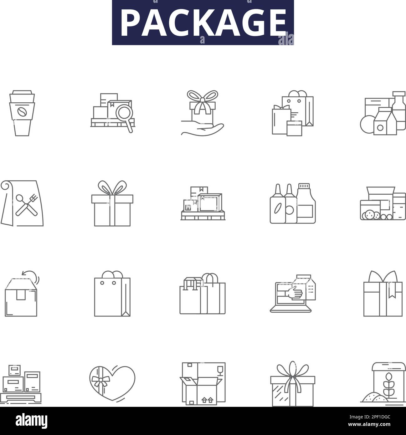 Package line vector icons and signs. Cargo, Shipment, Container, Box ...