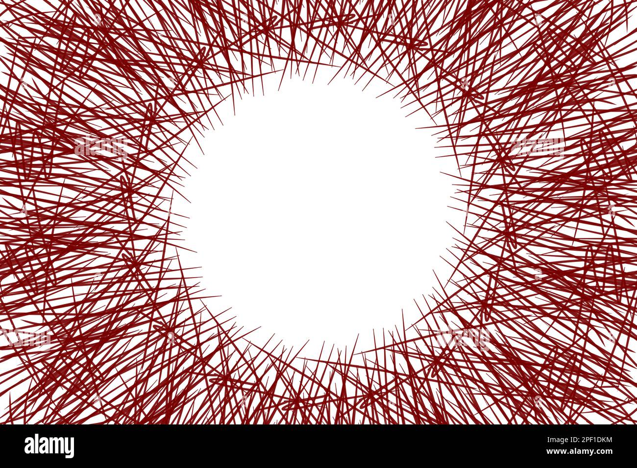 Drawn round frame made of sharp lines and abundant shading in red ...
