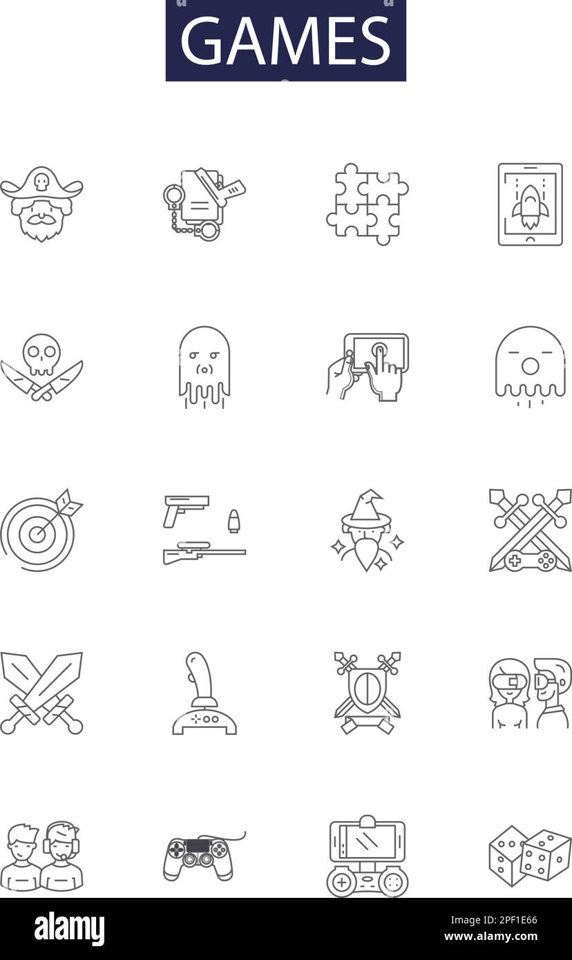 Games line vector icons and signs. Puzzle, Sports, Board, Children ...