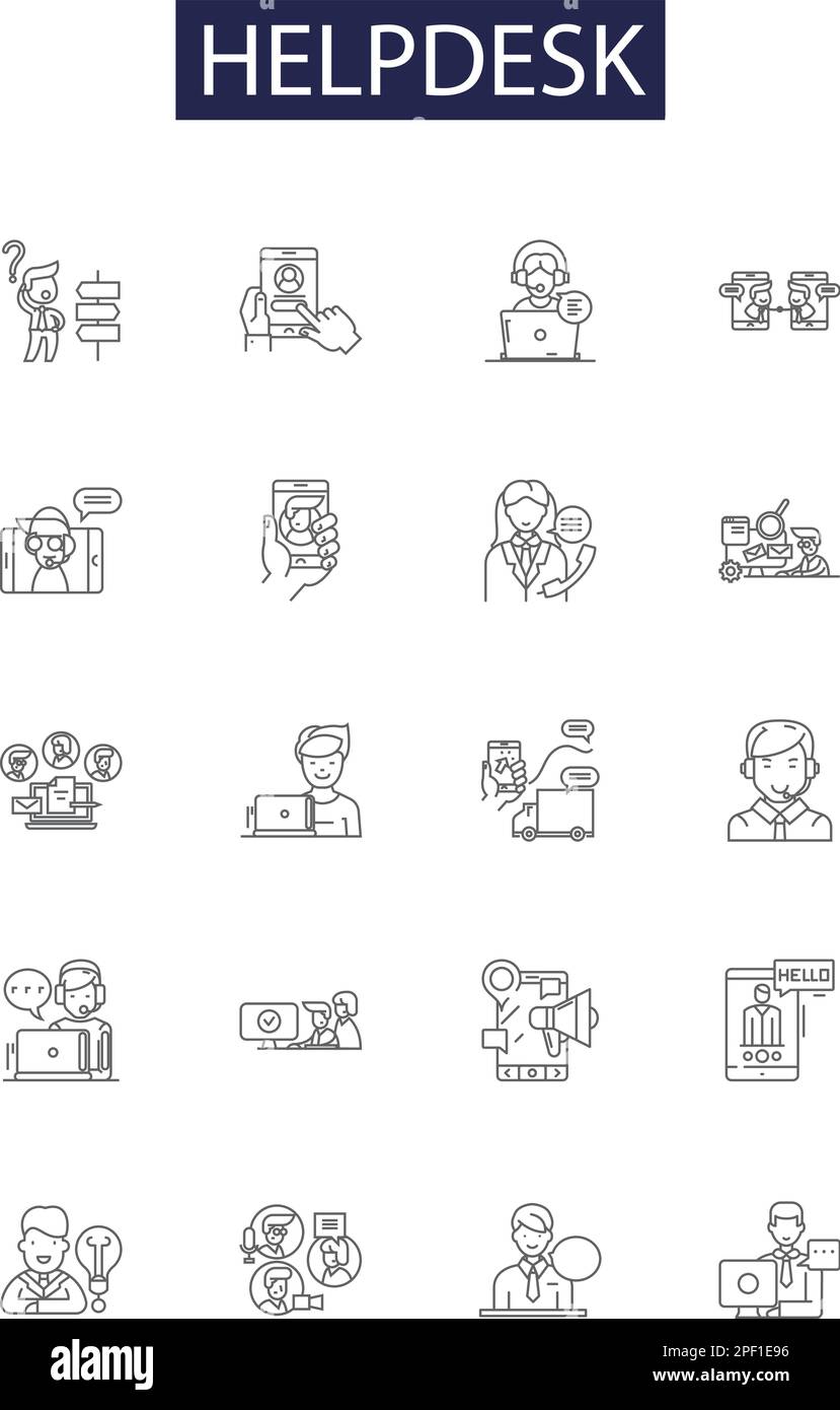 Helpdesk line vector icons and signs. Support, Technical, Assistance ...