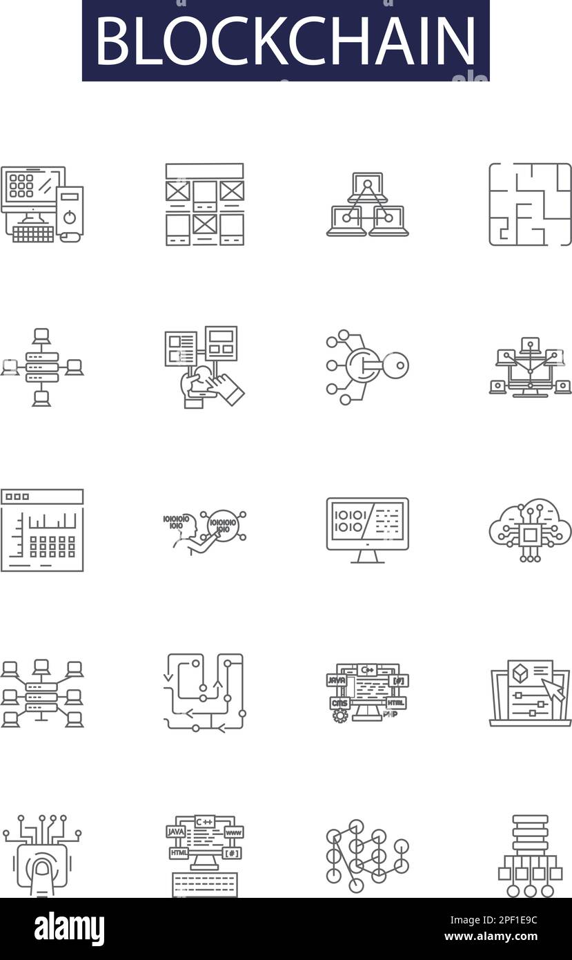 Blockchain line vector icons and signs. Technology, Bitcoin, Digital ... Blockchain line vector icons and signs. Technology, Bitcoin, Digital ...