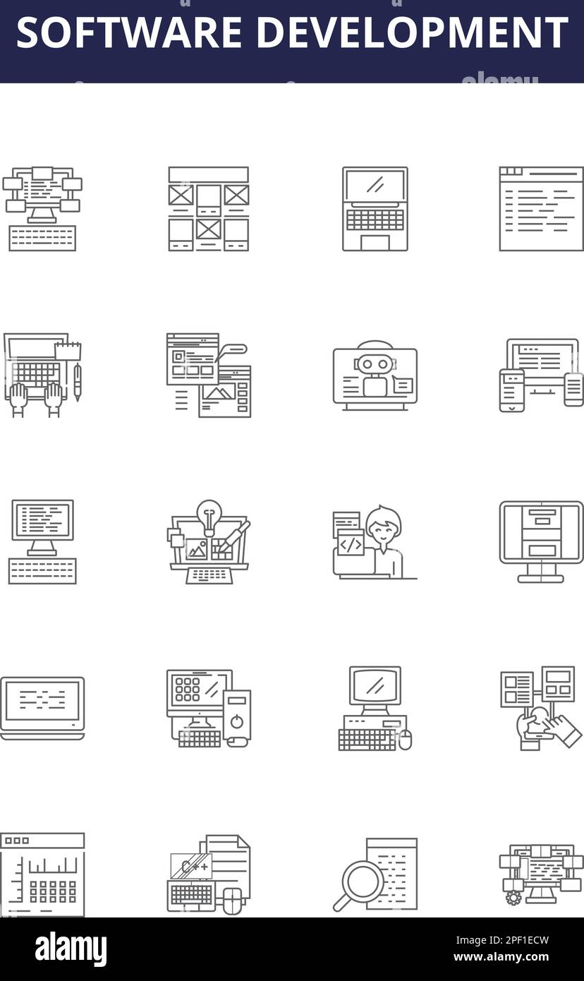 Software Development Line Vector Icons And Signs Software Coding Programming Testing