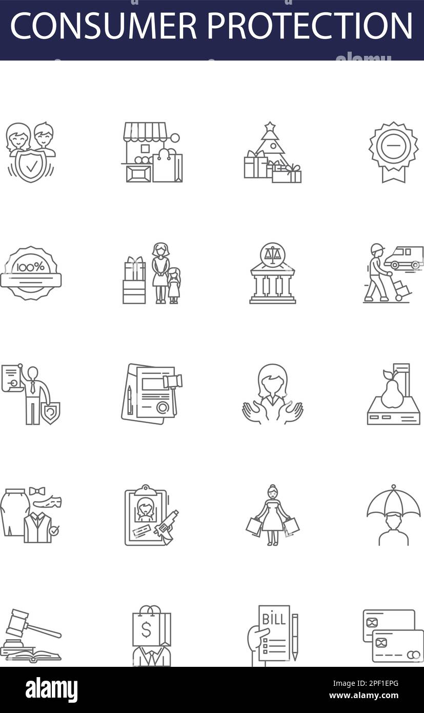 Consumer protection line vector icons and signs. Protection, Rights ...