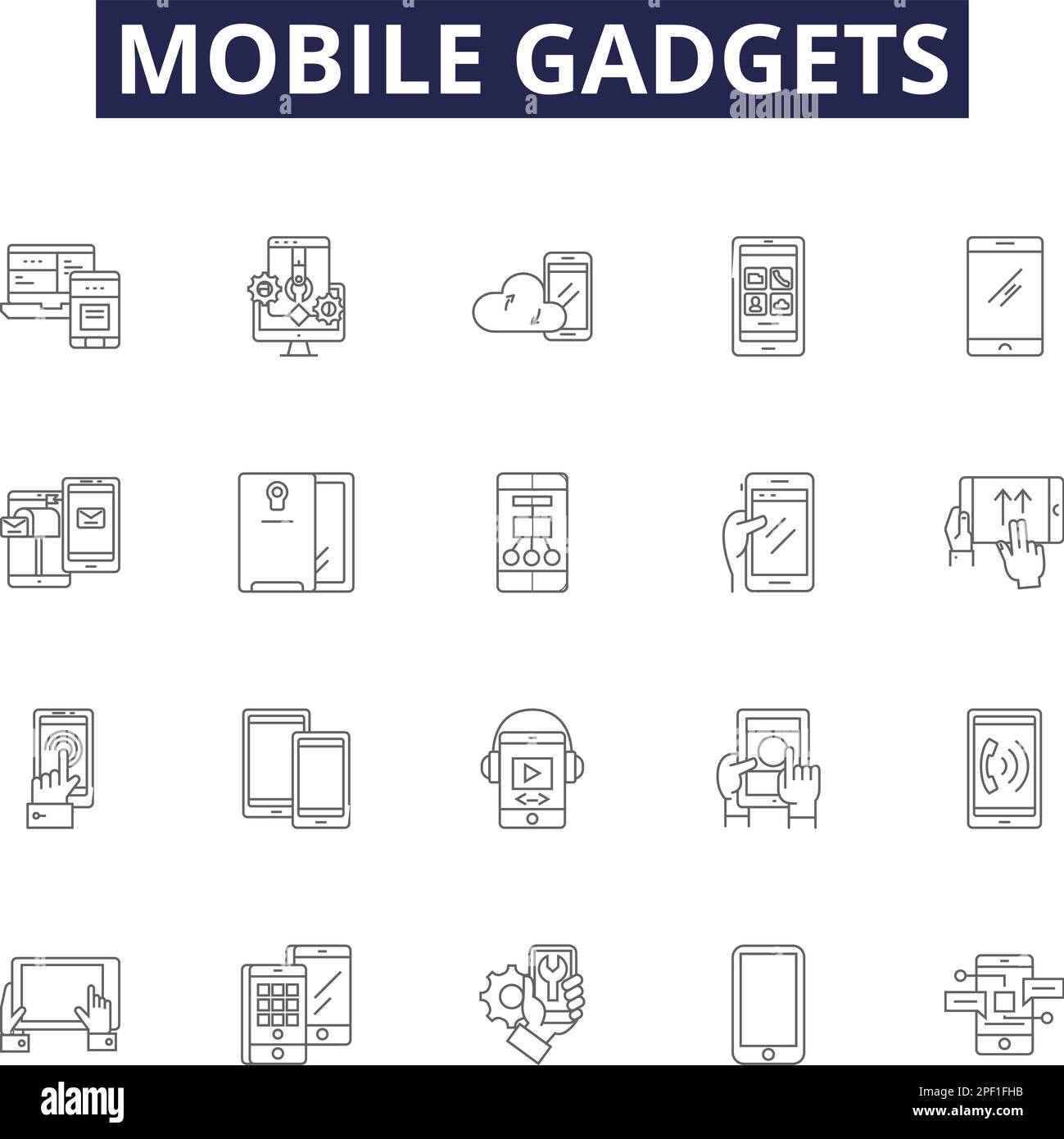 Mobile gadgets line vector icons and signs. Tablets, Chargers, Cases ...