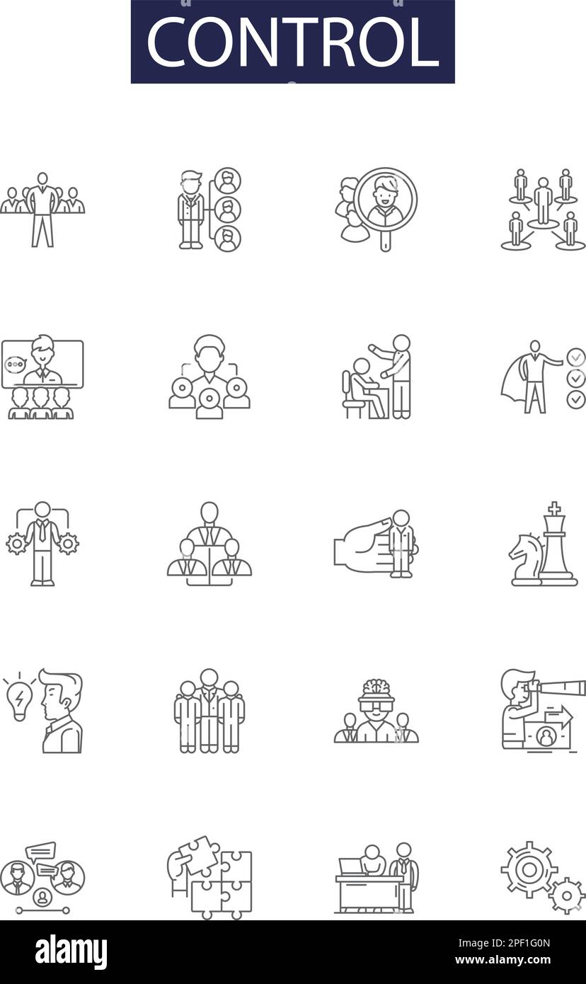 Control line vector icons and signs. Rule, Command, Dominant, Govern ...