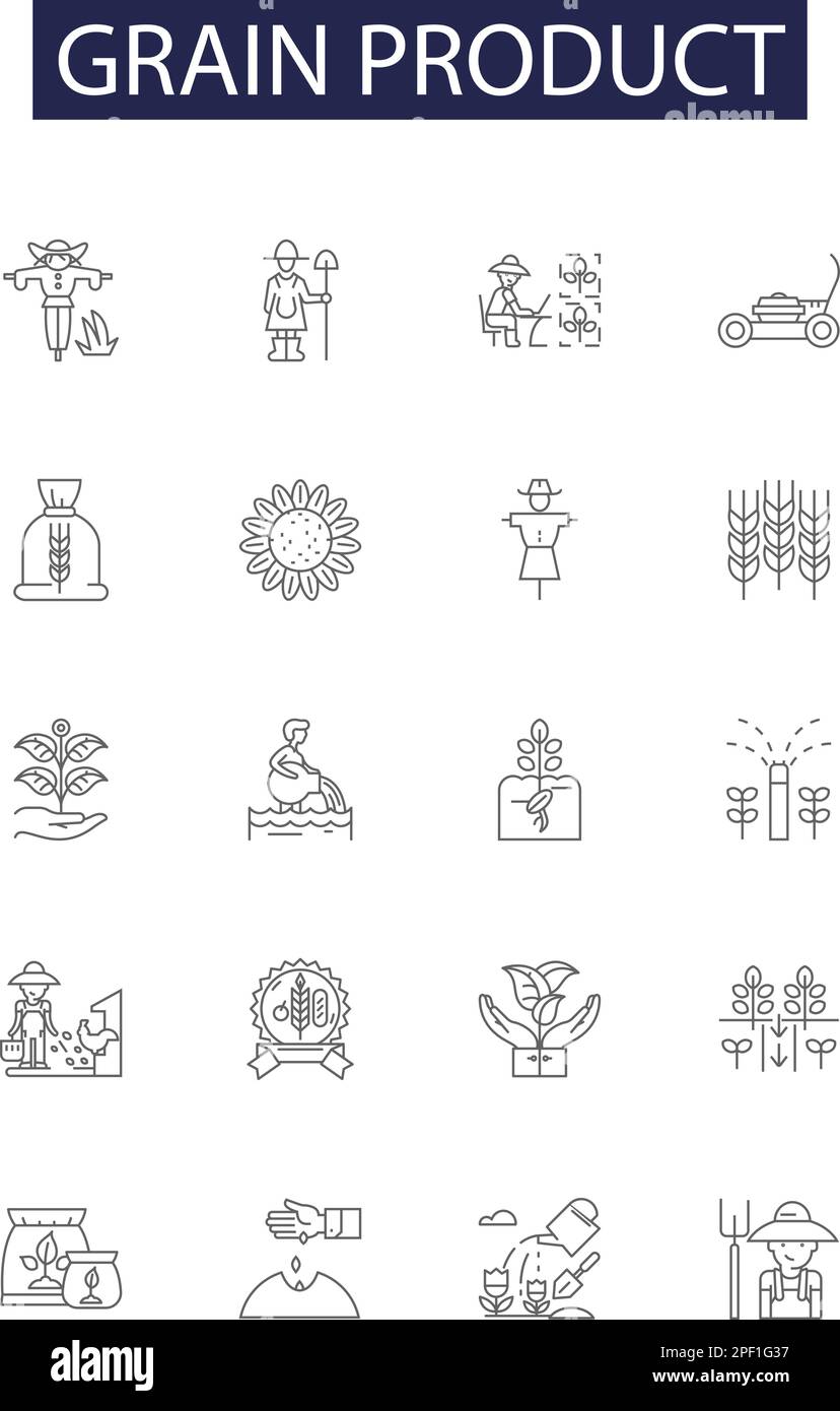 Grain product line vector icons and signs. Product, Wheat, Barley, Rice ...