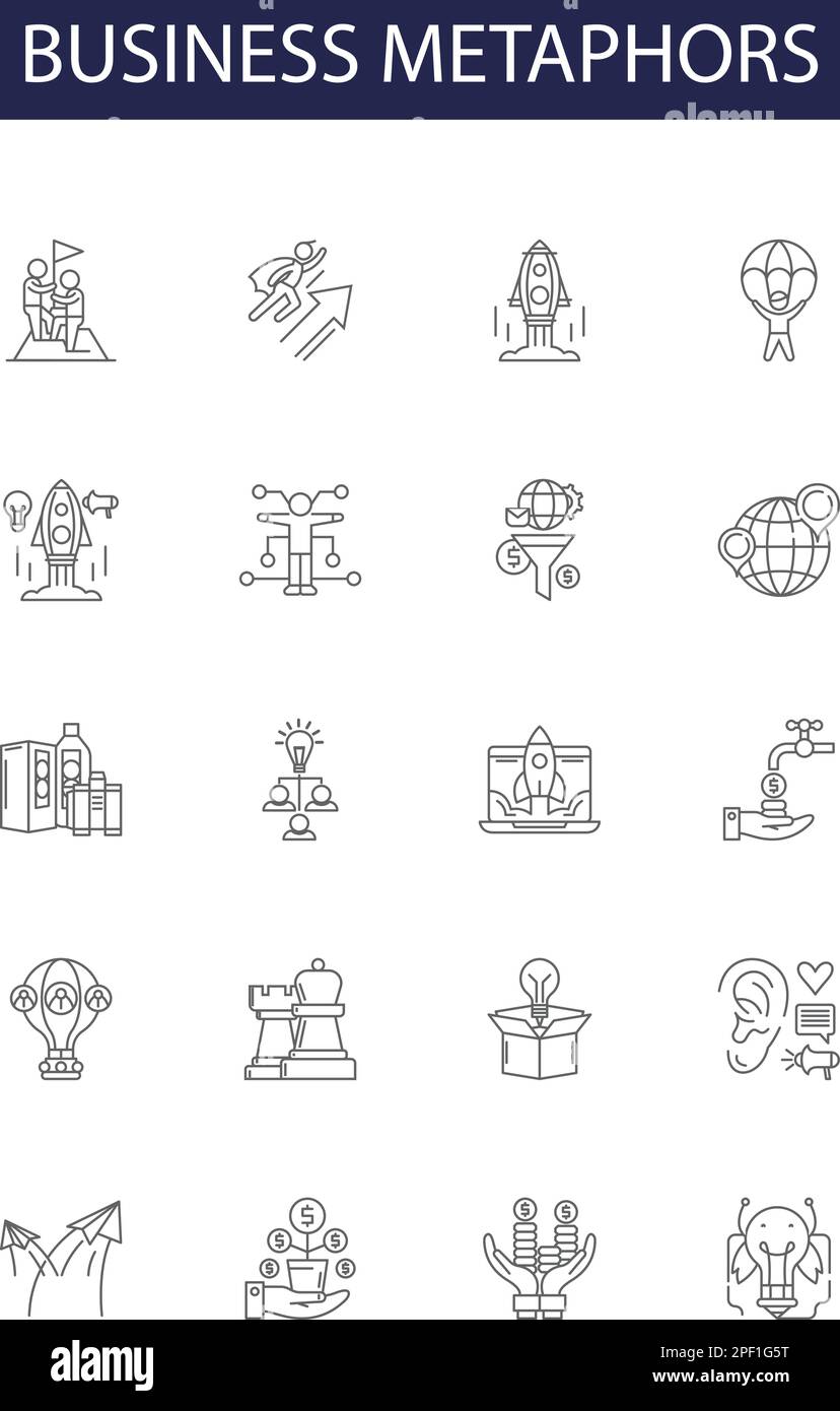 Business metaphors line vector icons and signs. Performance, Leadership ...