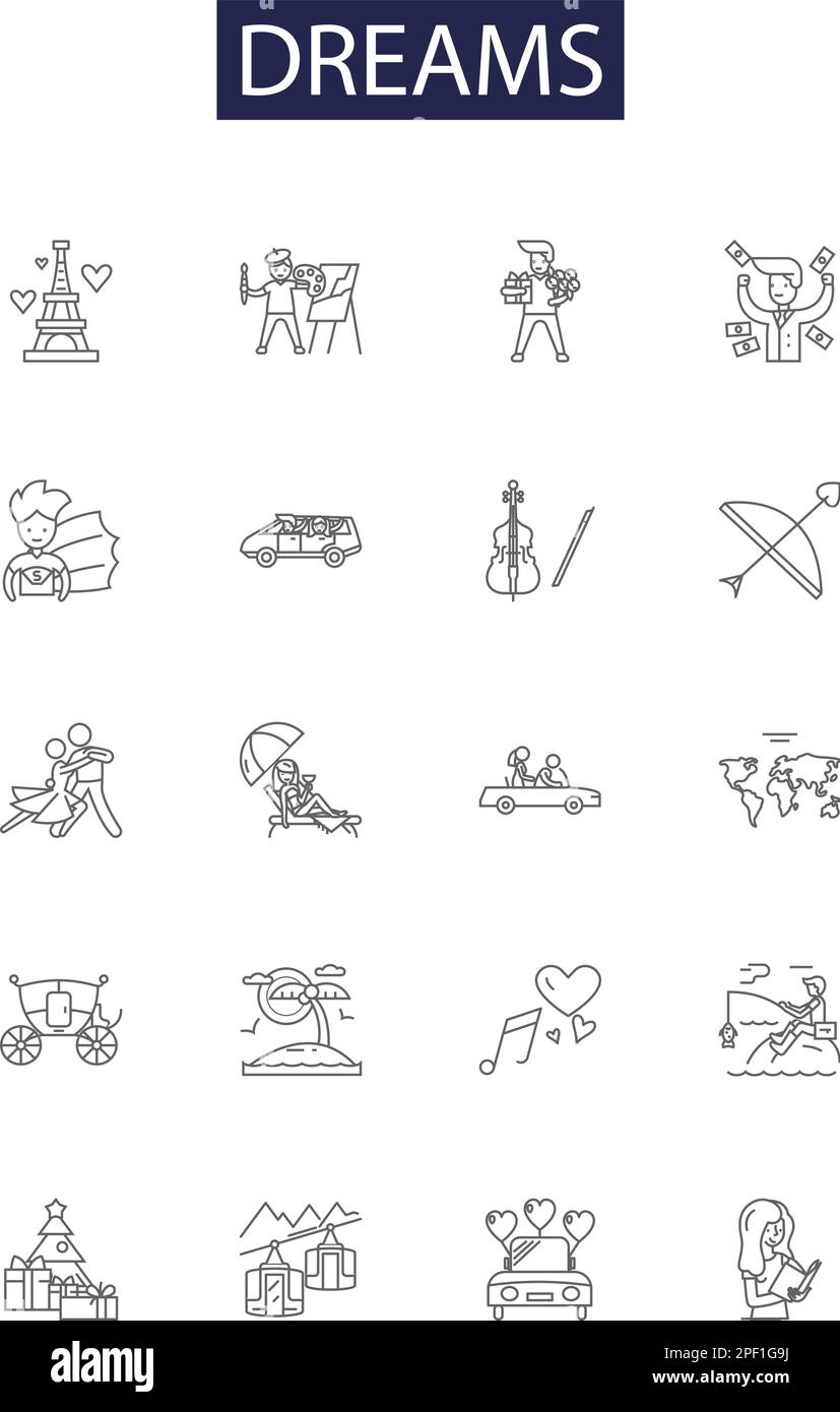 Dreams line vector icons and signs. Ambition, Fantasies, Goals ...