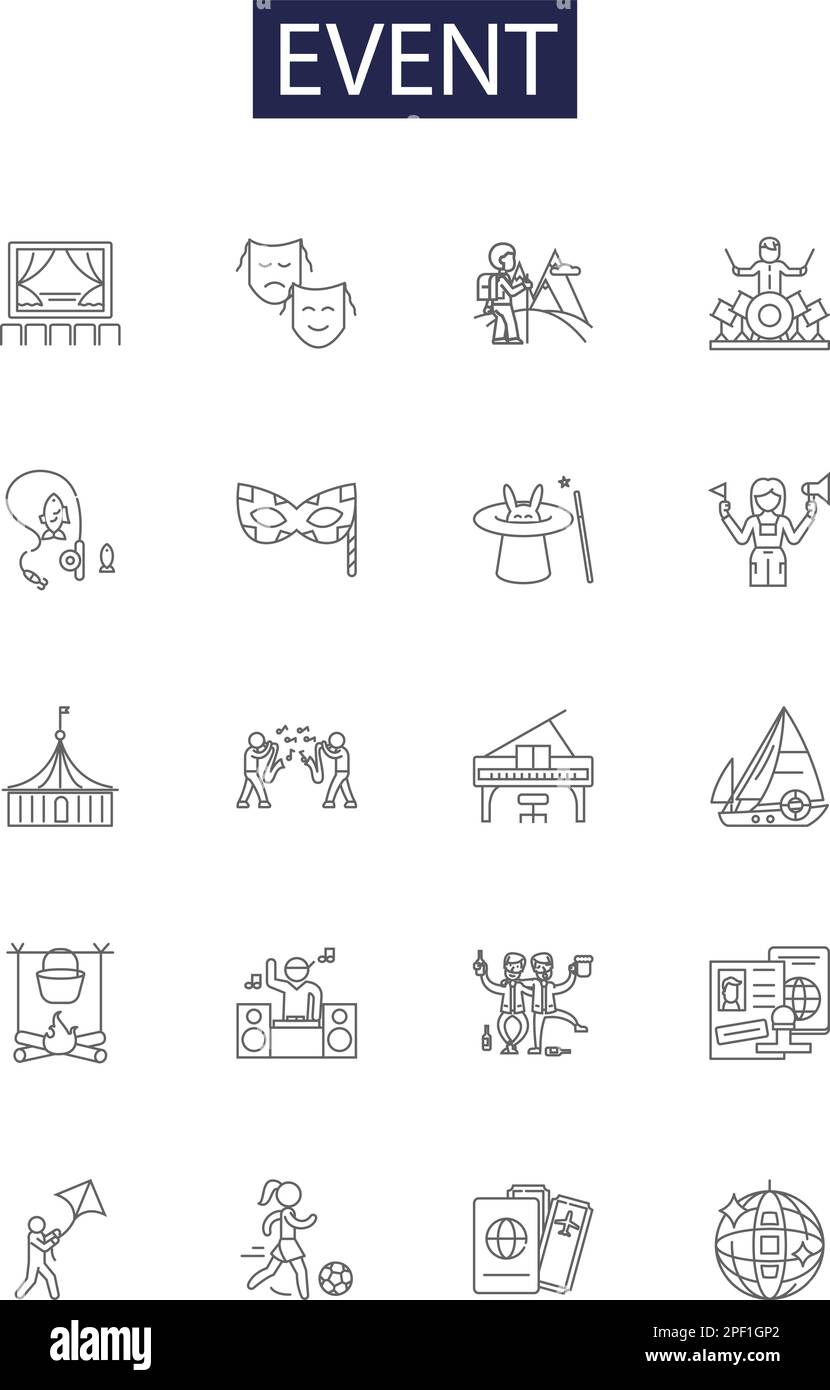 Event line vector icons and signs. Occasion, Celebration, Gathering ...