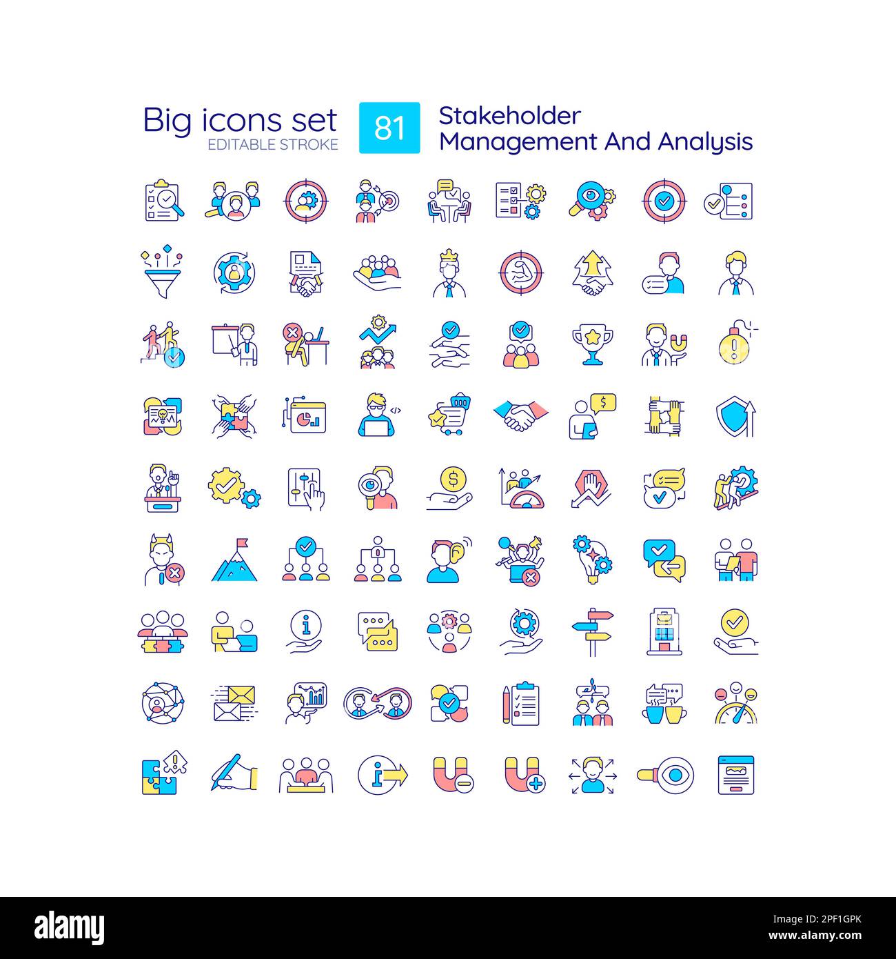 Stakeholder management and analysis RGB color icons set Stock Vector ...