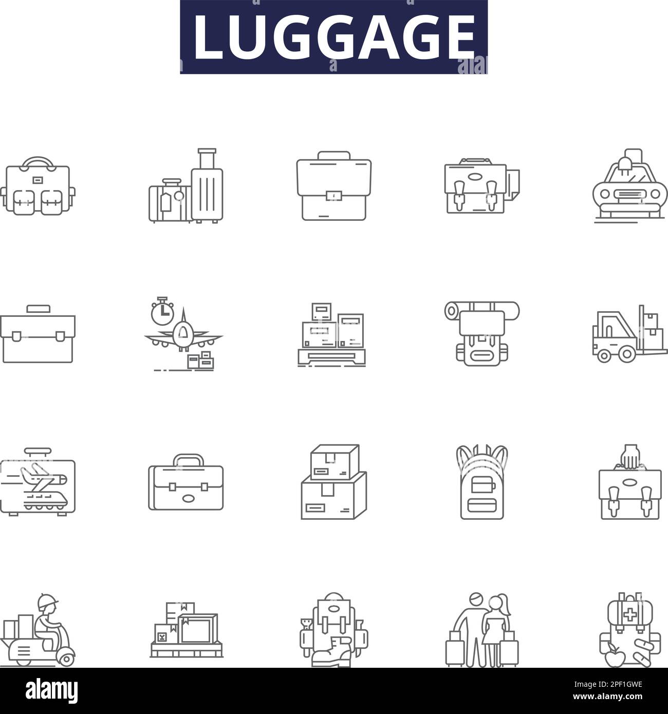 Luggage line vector icons and signs. travel, vacation, baggage, bag ...