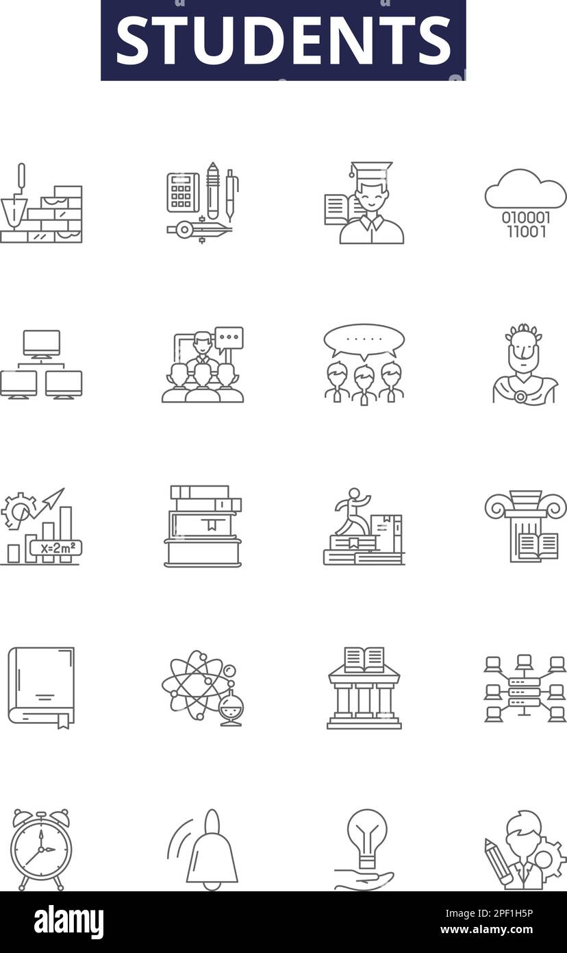 Students line vector icons and signs. university, young, college ...