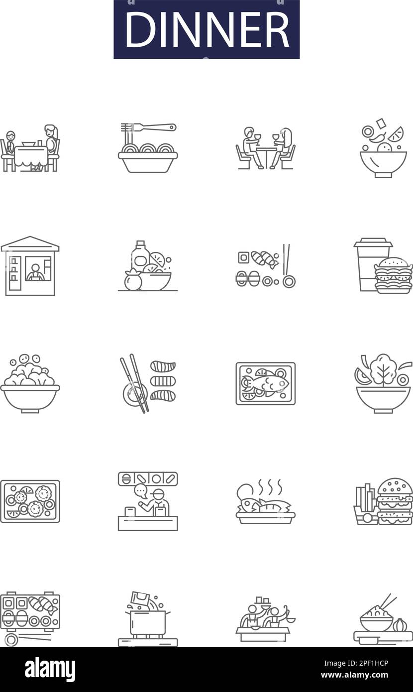 Dinner line vector icons and signs. Cuisine, Meal, Feast, Banquet ...