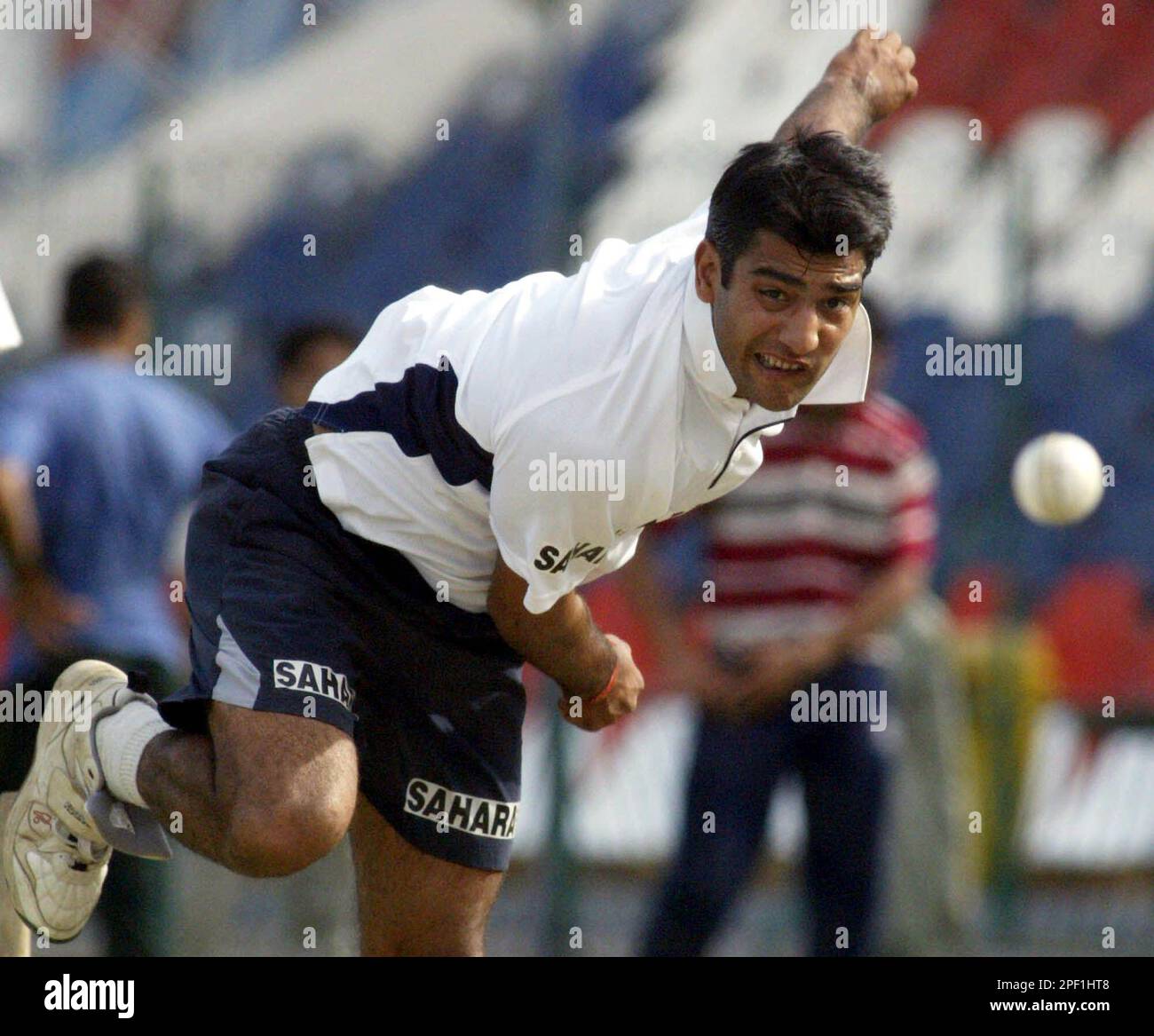 India's Amit Bhandari practice ball in the nets during practice session ...