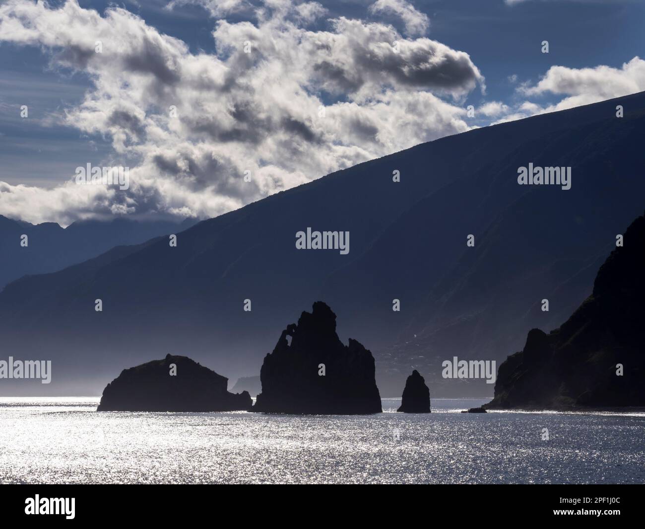 The weathered sea stack formations of Ilheus da Janella in the Atlantic ...