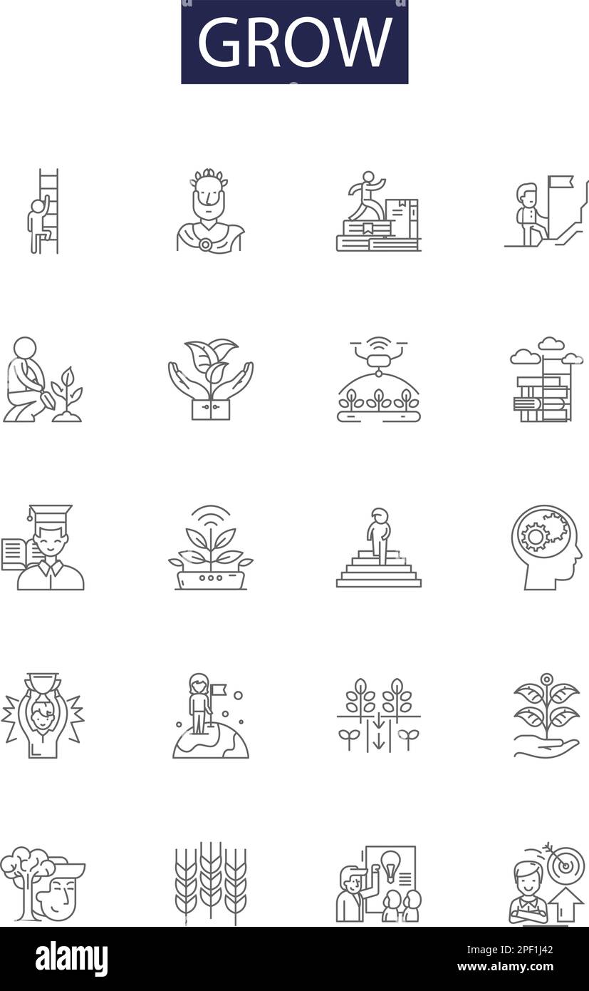 Grow line vector icons and signs. Strengthen, Cultivate, Progress ...