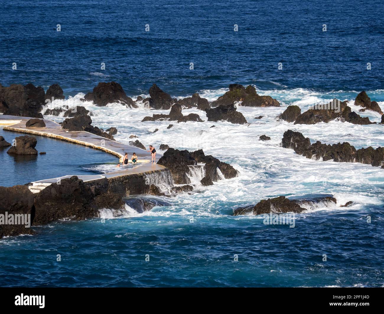 Volcanic swimming pools in Porto Moniz on the north coast of Madeira ...
