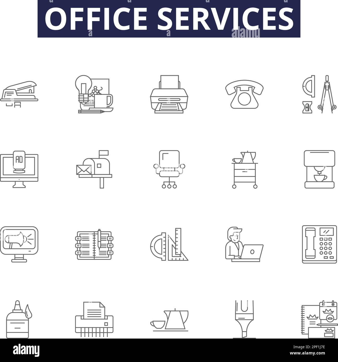 Office services line vector icons and signs. Services, Admin ...