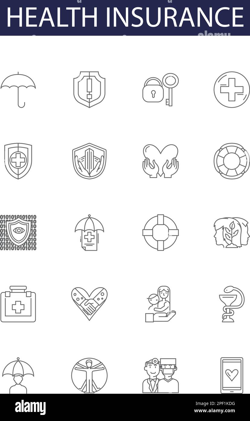 Health insurance line vector icons and signs. Coverage, Policy, Plan ...