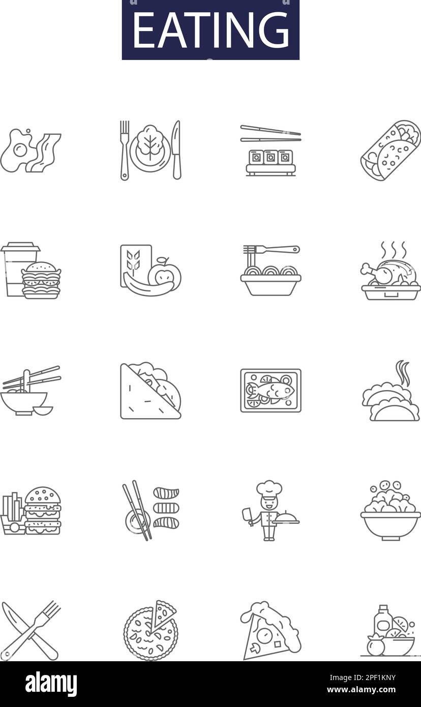 Eating line vector icons and signs. feasting, relishing, noshing ...
