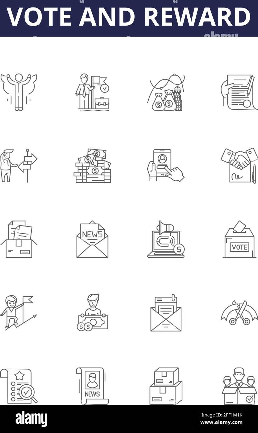 Vote and reward line vector icons and signs. vote, success, star ...