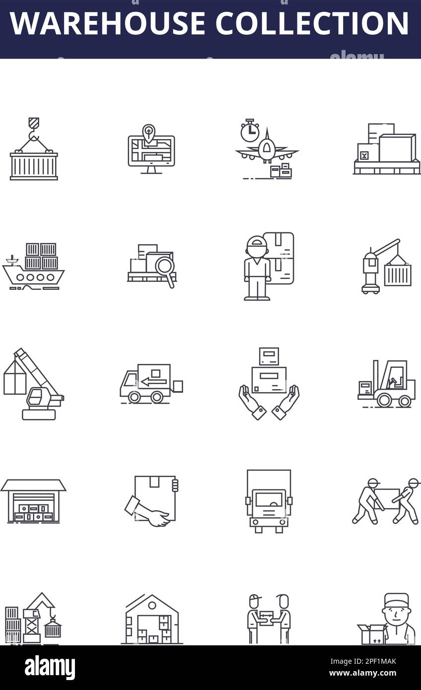 Warehouse collection line vector icons and signs. Collecting, Logistics ...