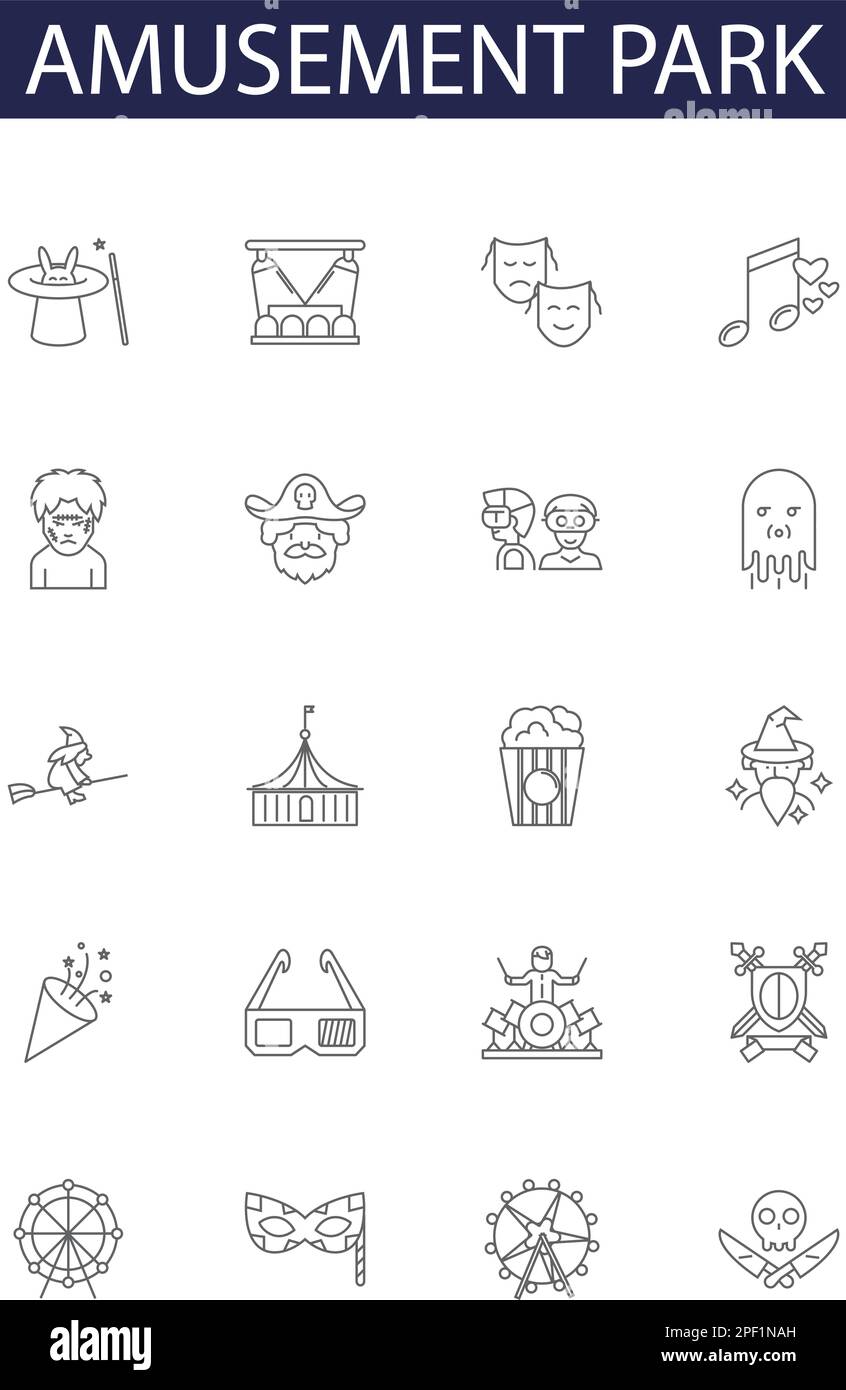 Amusement park line vector icons and signs. Park, Funfair, Ticket, Ride ...