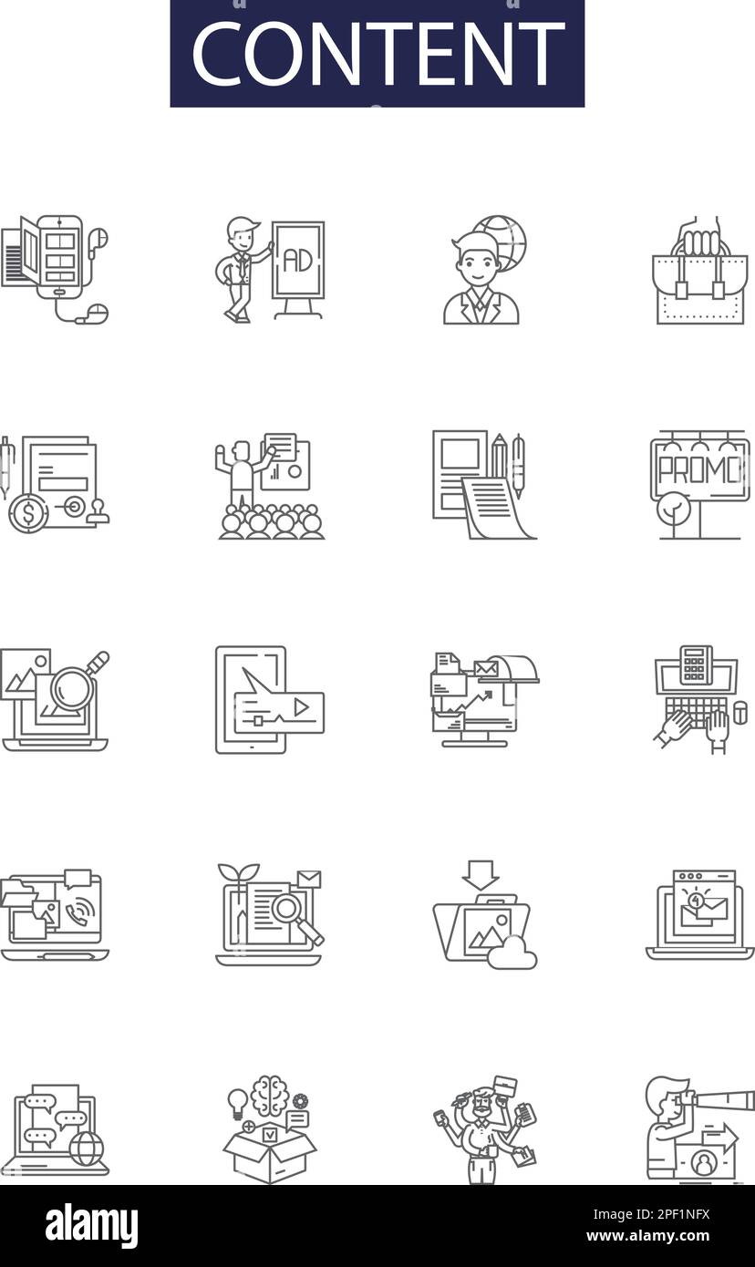 Content line vector icons and signs. Writing, Communication, Blogging, Editing, Publishing ...