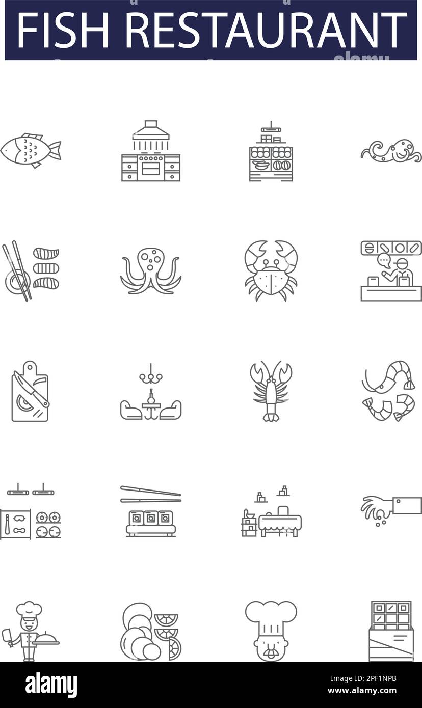 Fish restaurant line vector icons and signs. Restaurant, Seafood ...