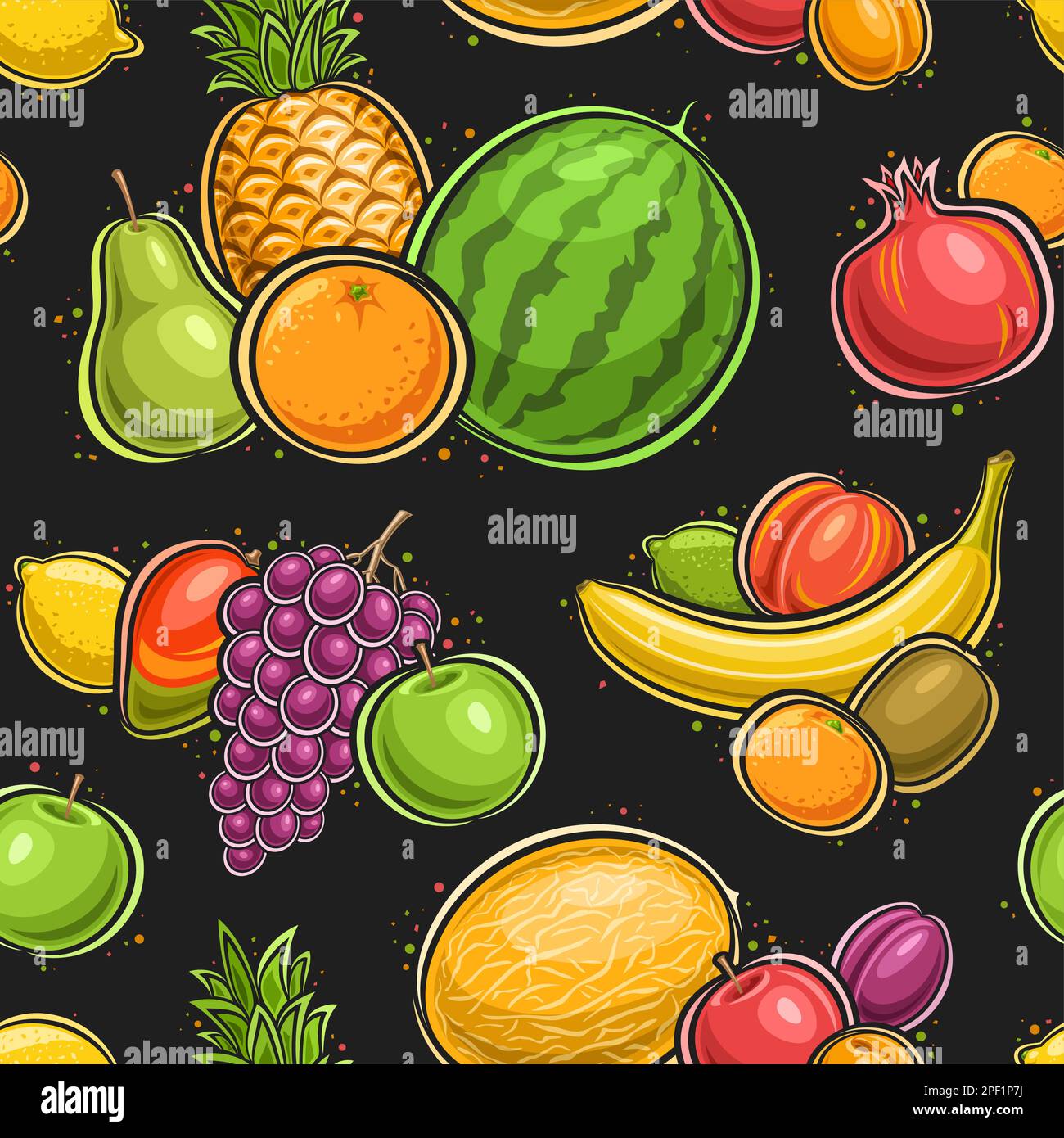 Vector Fruit Seamless Pattern, square repeat background with ...