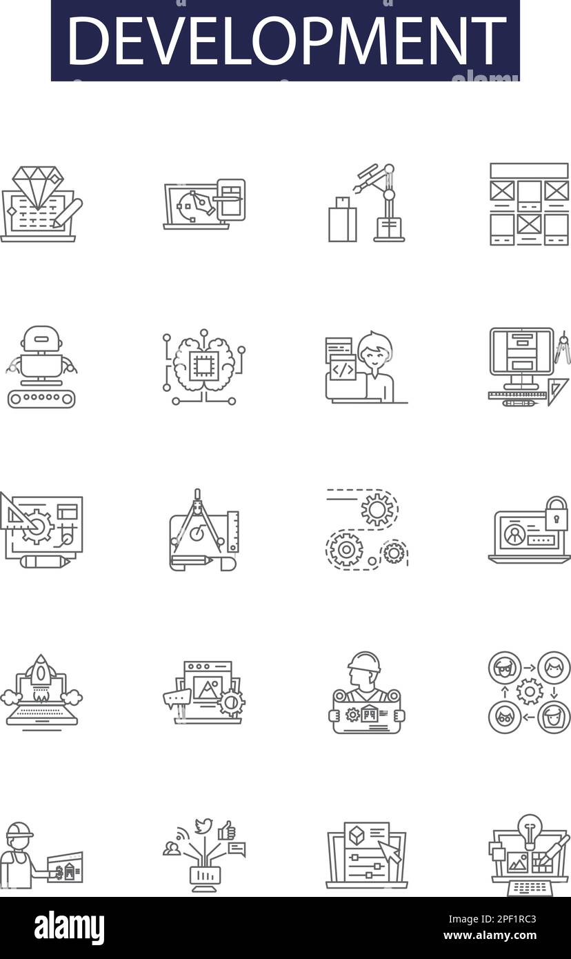 Development line vector icons and signs. Evolution, Advancement, Expansion, Enhancement ...