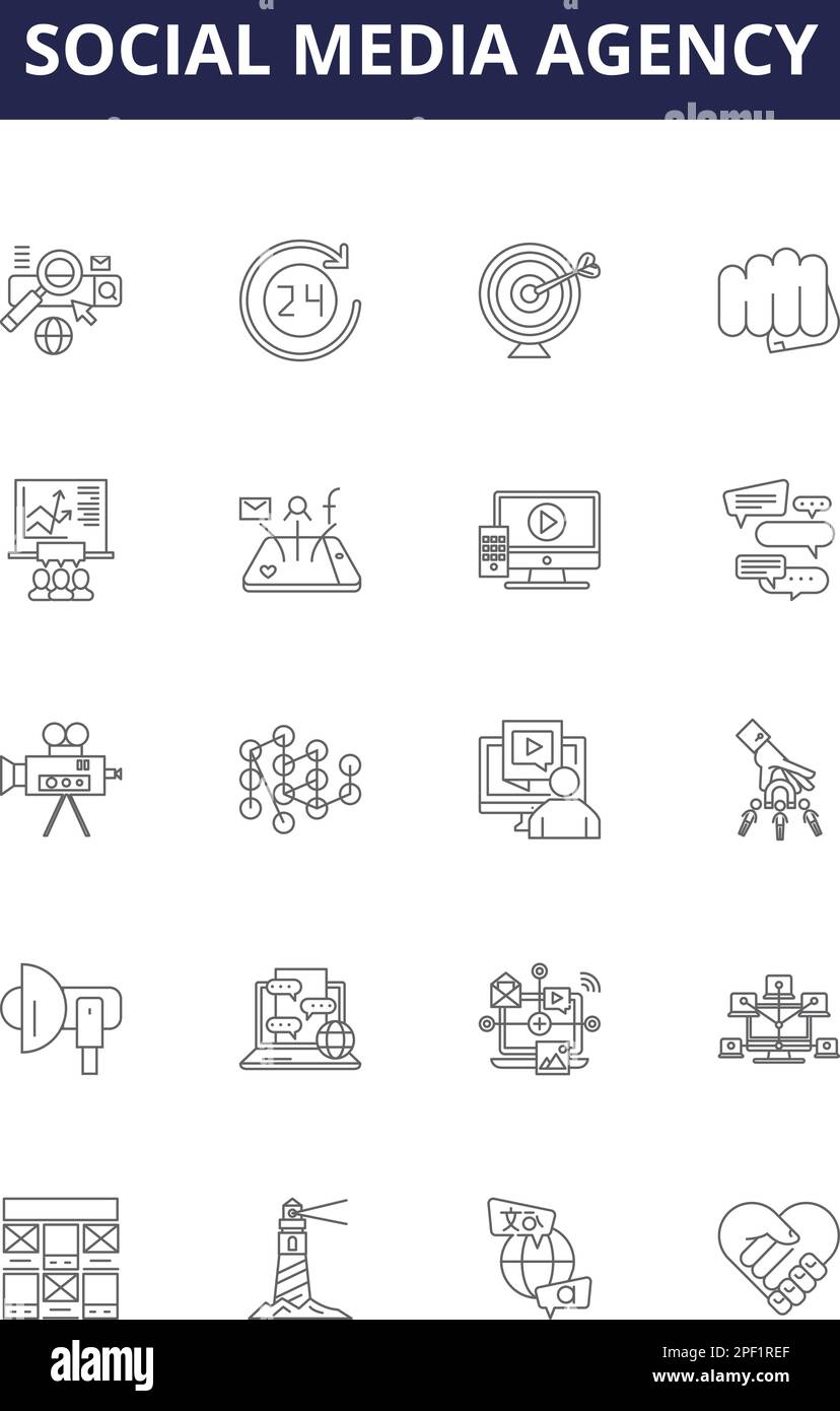 Social media agency line vector icons and signs. Media, Agency, Digital ...