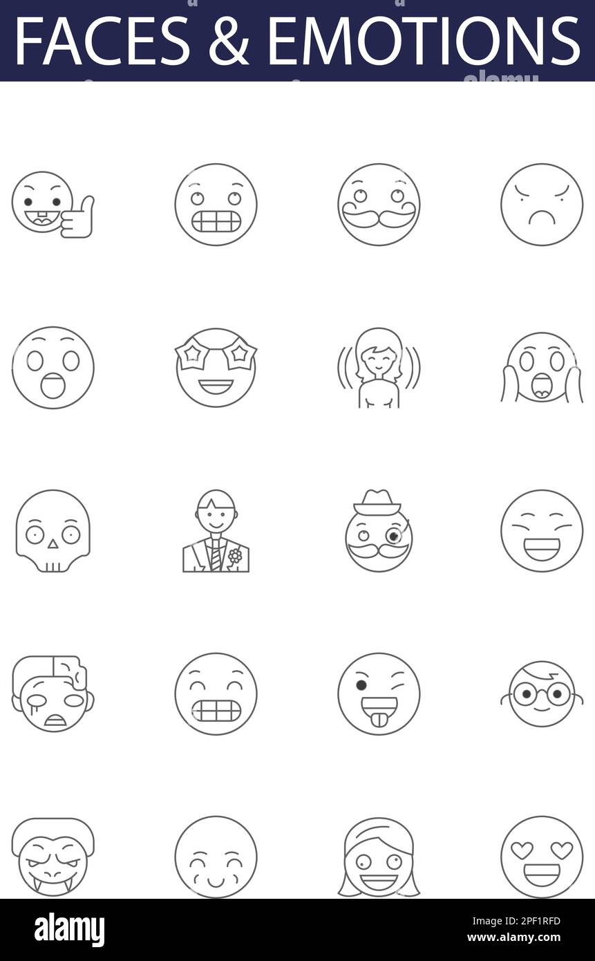 Faces & emotions line vector icons and signs. emotion, expressions, joy ...