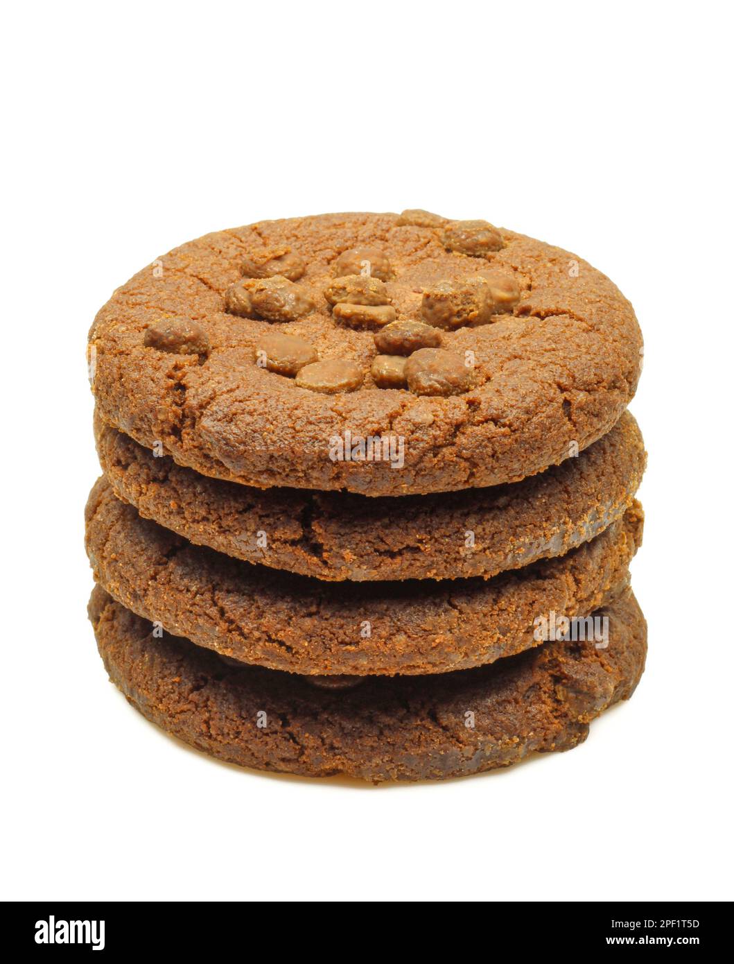 Stack of dark chocolate chip biscuits isolated on white background ...