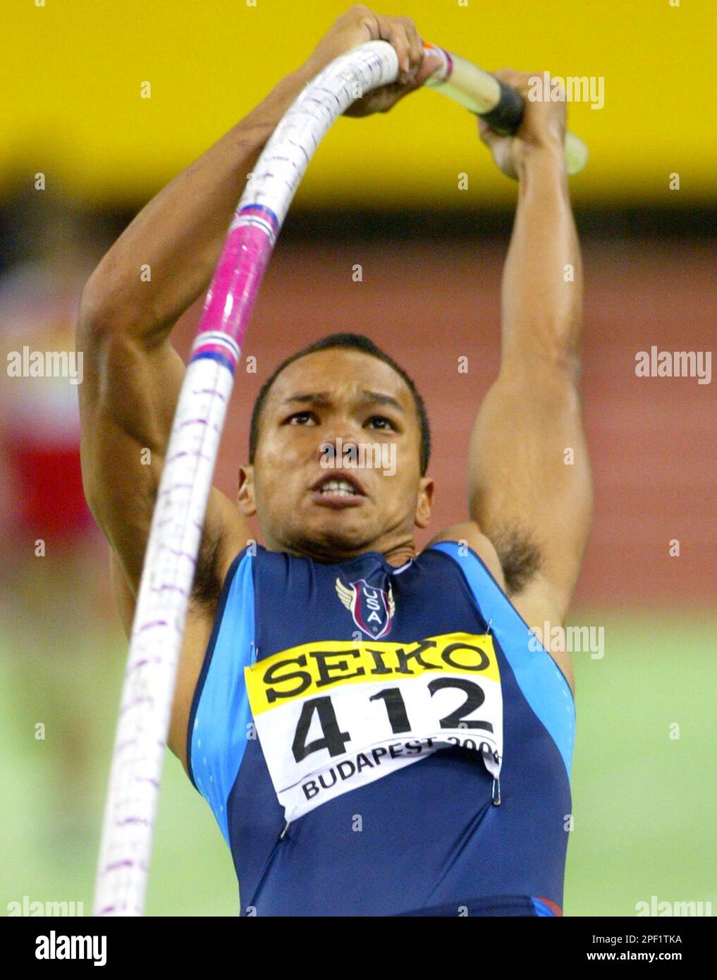 America's Bryan Clay in action during the pole vault event of the mens ...