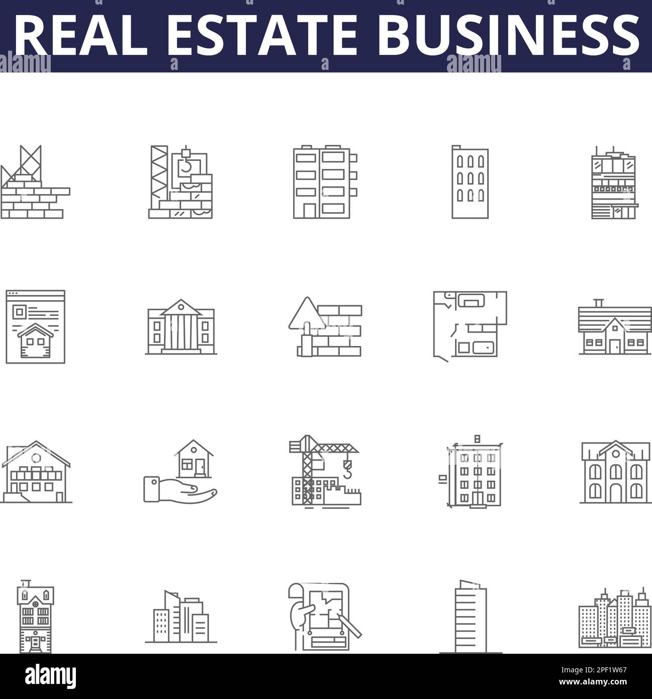 Real estate business line vector icons and signs. Property, Investment, Brokerage, Rentals ...