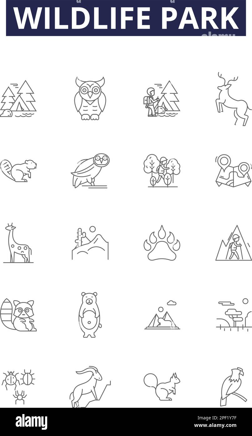 Wildlife park line vector icons and signs. Park, Safari, Animals, Wildlife Park, Zoo, Nature ...
