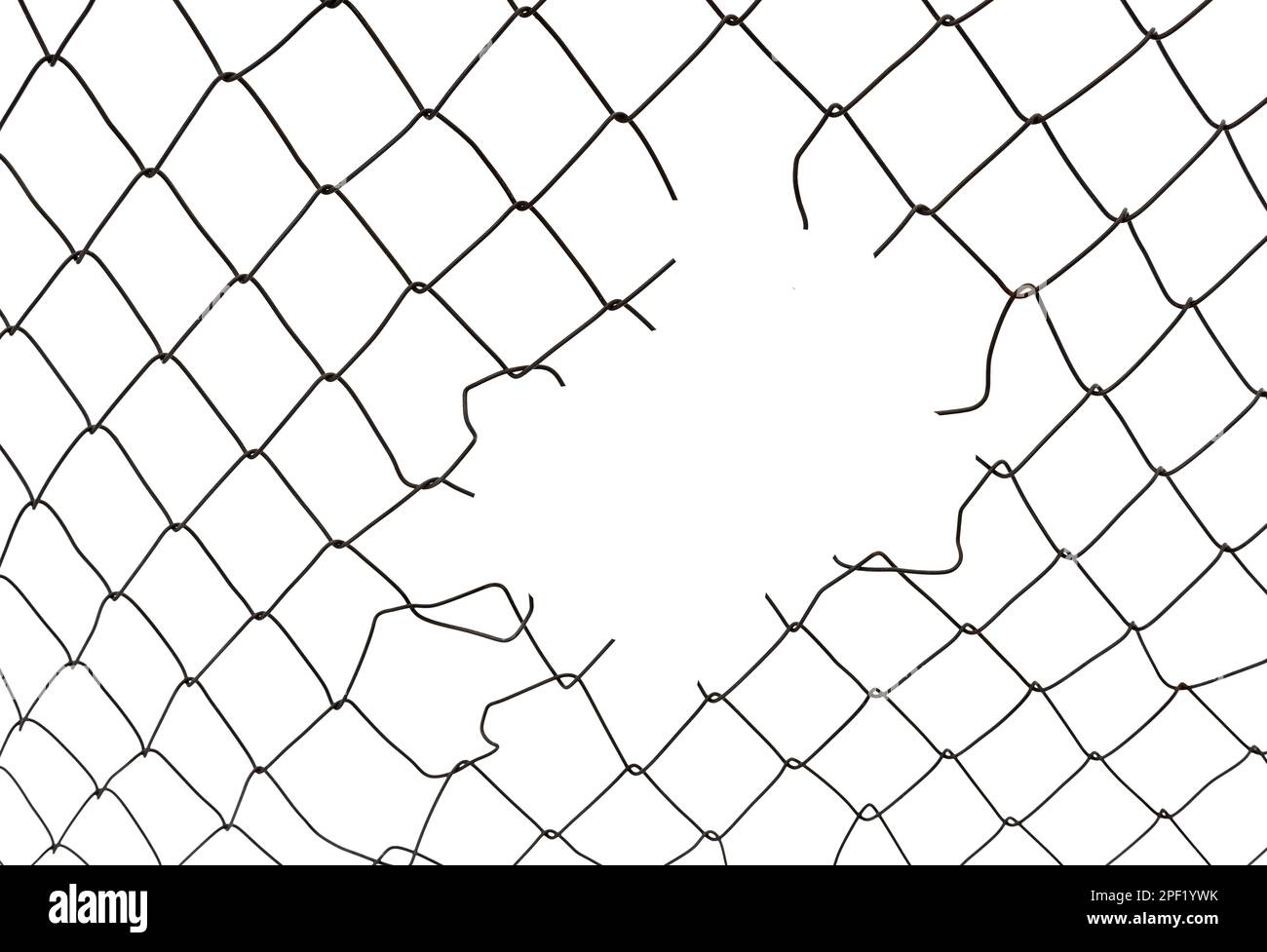 The texture of the metal mesh. Torn, destroyed, broken metal mesh on a ...