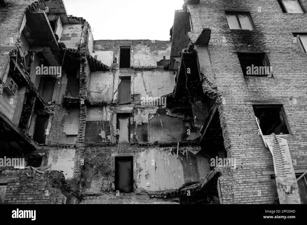 Facade of a building having received artillery fire. Most buildings in ...