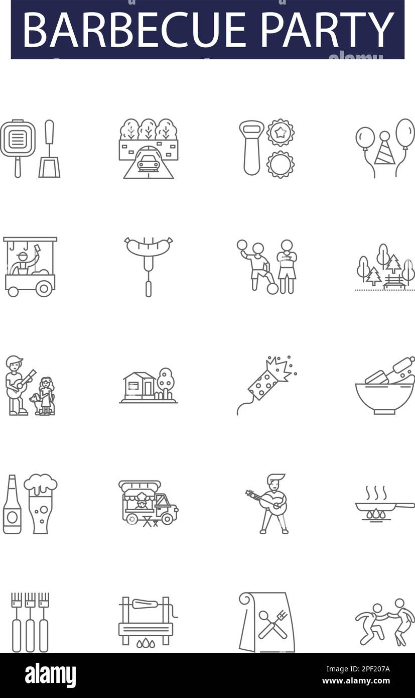 Barbecue party line vector icons and signs. Barbecue, Salad, Meat ...