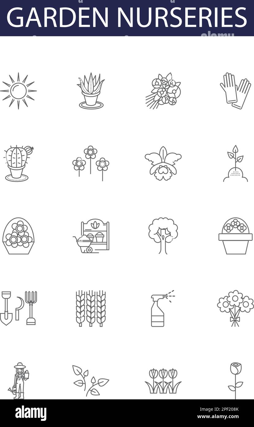 Garden nurseries line vector icons and signs. Garden, Plants, Trees ...