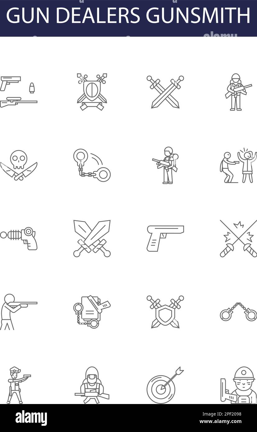 Gun dealers gunsmith line vector icons and signs. Dealer, Guns, Arms ...