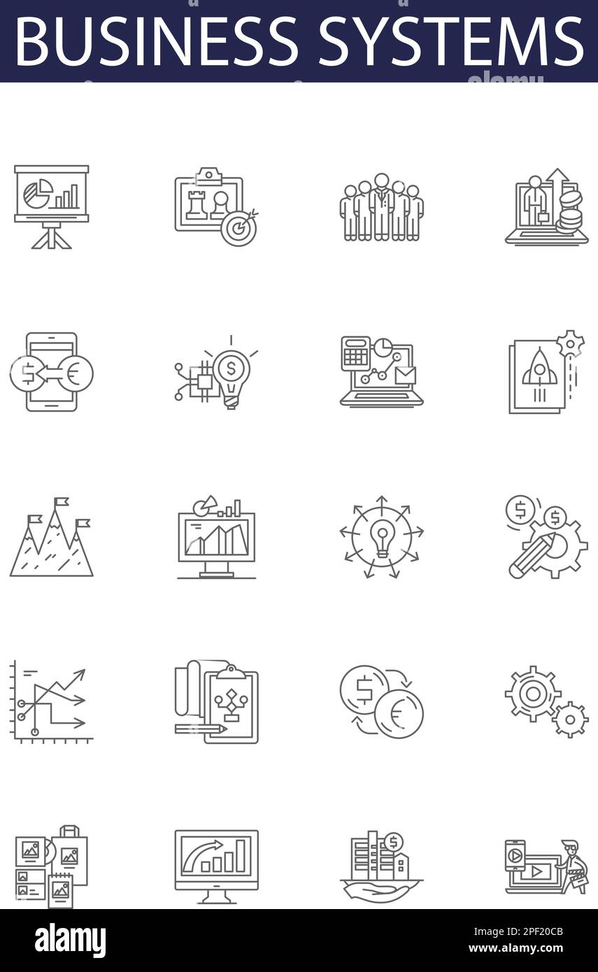 Business systems line vector icons and signs. business, technology ...