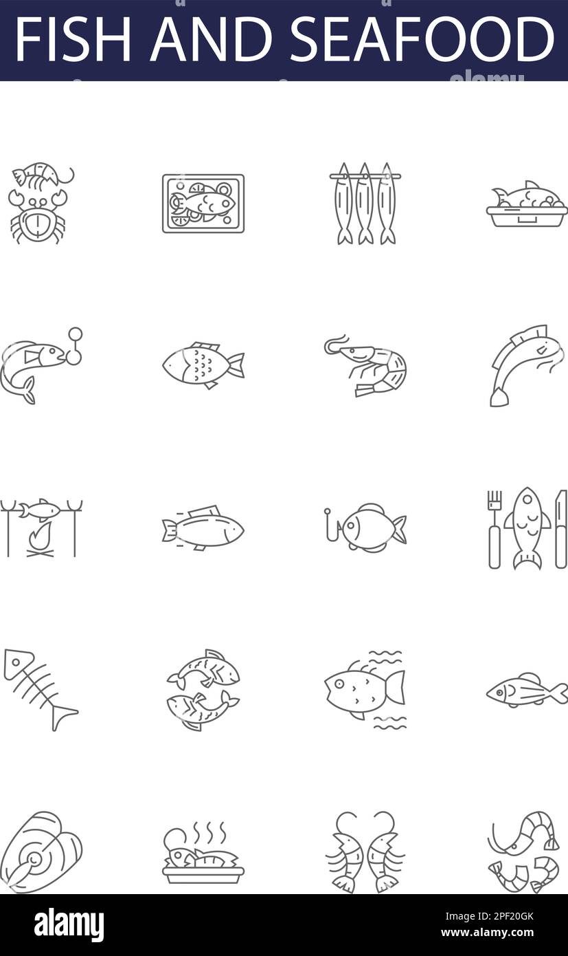 Fish and seafood line vector icons and signs. Seafood, Salmon, Cod ...
