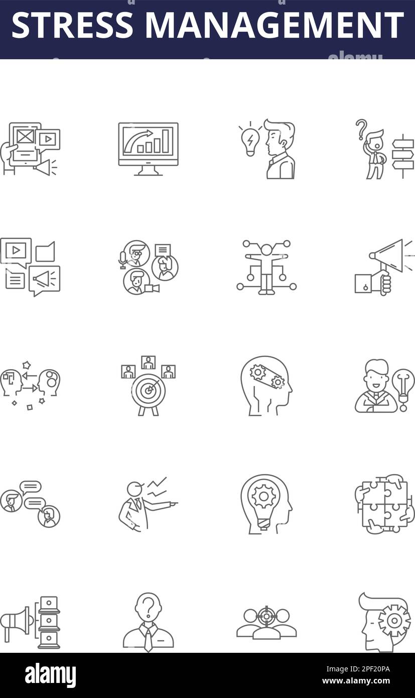 Stress management line vector icons and signs. Relaxation, Exercise ...