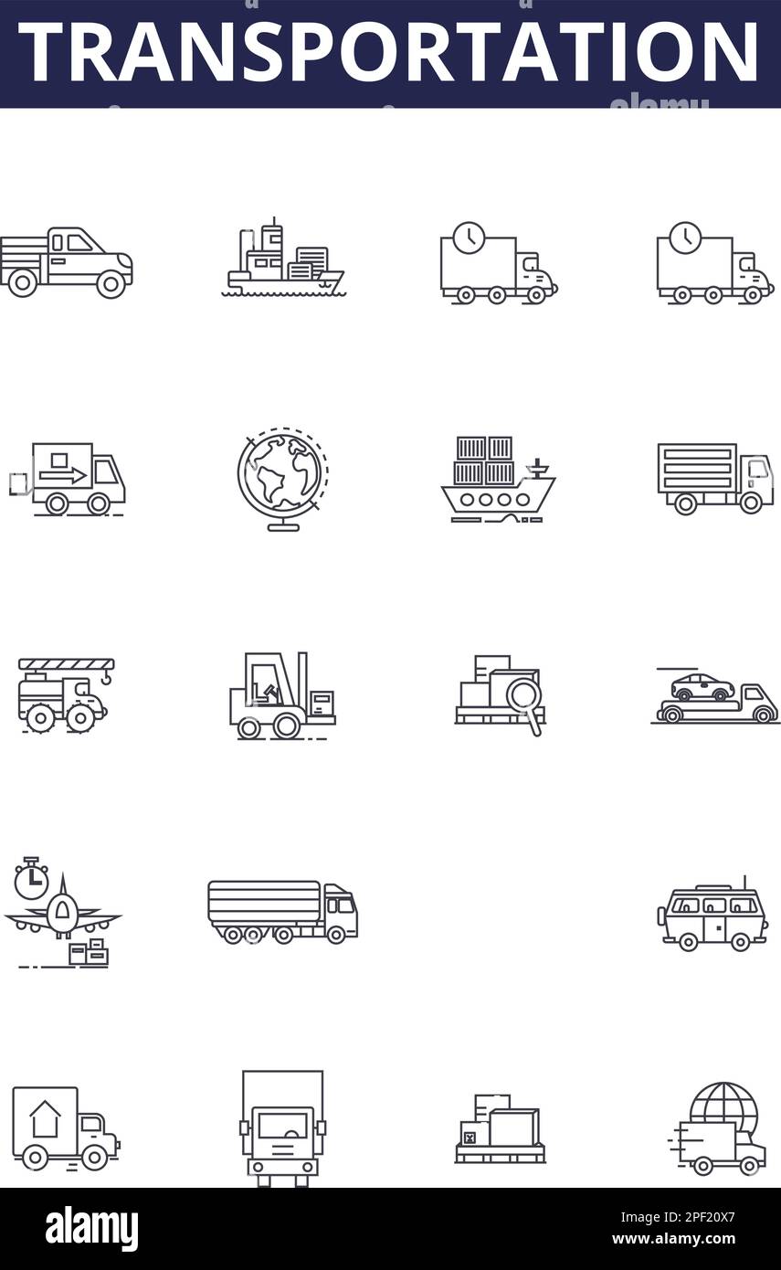 Transportation line vector icons and signs. Cars, Trains, Boats, Planes ...
