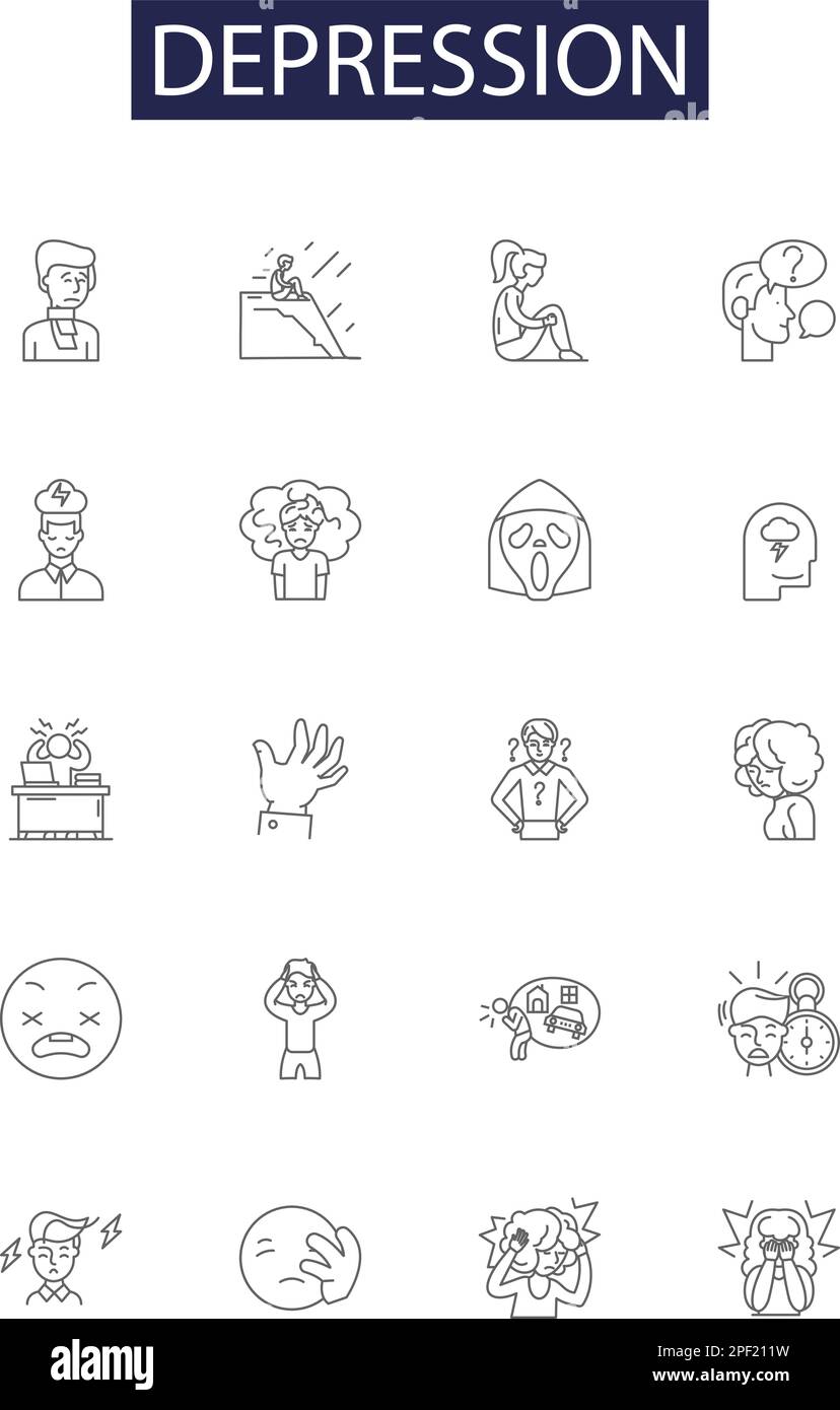 Depression line vector icons and signs. Gloom, Unhappiness, Loneliness ...