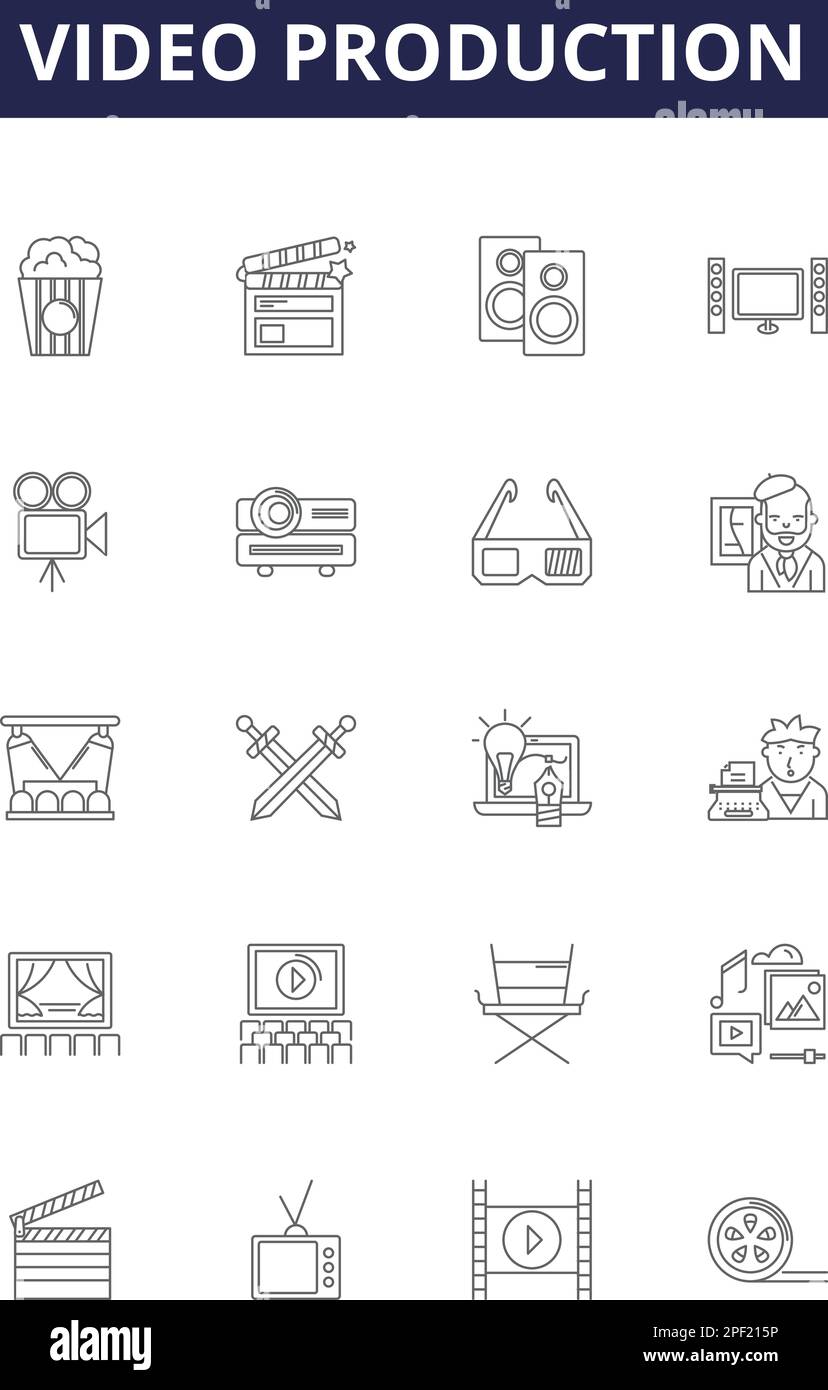 Video production line vector icons and signs. cinematography, editing ...