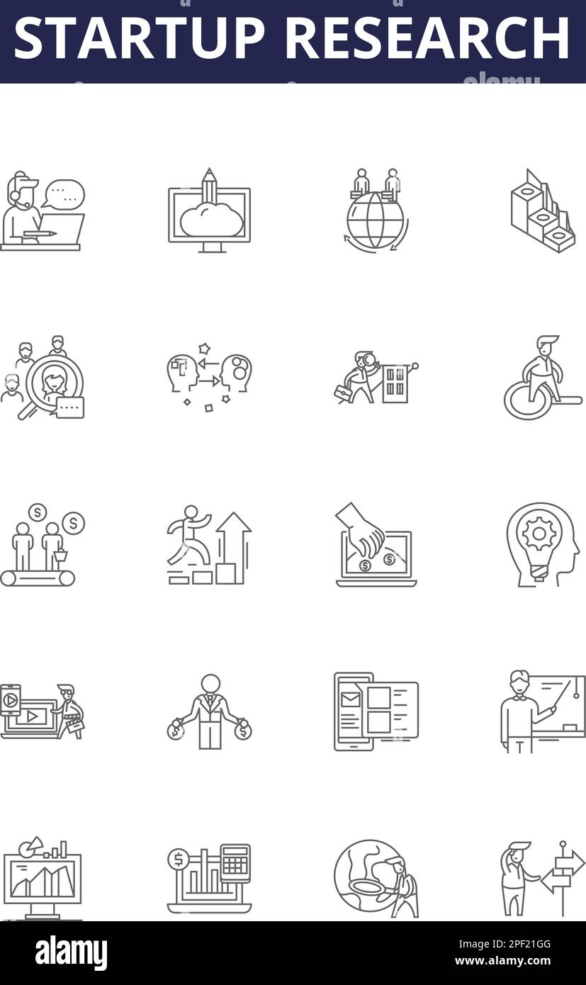 Startup research line vector icons and signs. Research ...