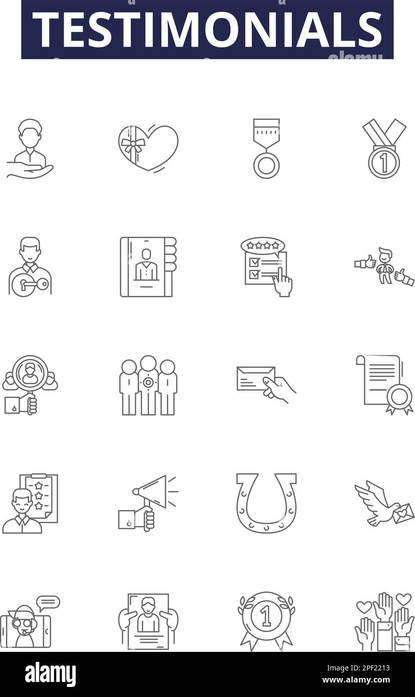 Testimonials line vector icons and signs. Endorsements, References ...
